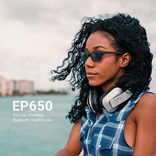 August EP650 Bluetooth Wireless Over Ear Headphones with aptX LL Low Latency/Multipoint/NFC / 3.5mm Audio in/Headset Microphone - Silver