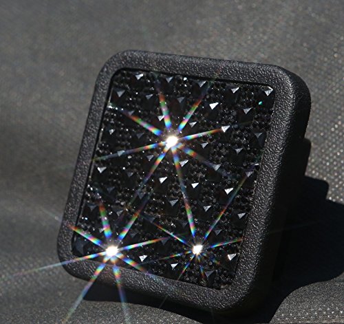 Diamond Crystal Bling Rhinestone Trailer Hitch Cover tube Insert Fits 2" Receivers (Fits 2" Receivers, Black)