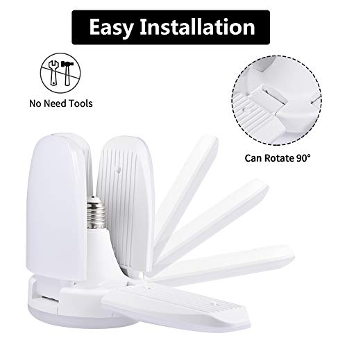 60W LED Garage Lights, 6000 Lumens Adjustable Leaf Light Garage Ceiling Light, CRI 80,Daylight White 6000k LED Garage Ceiling Light, high Bay Light for Garage, Barn, Workshop, Warehouse