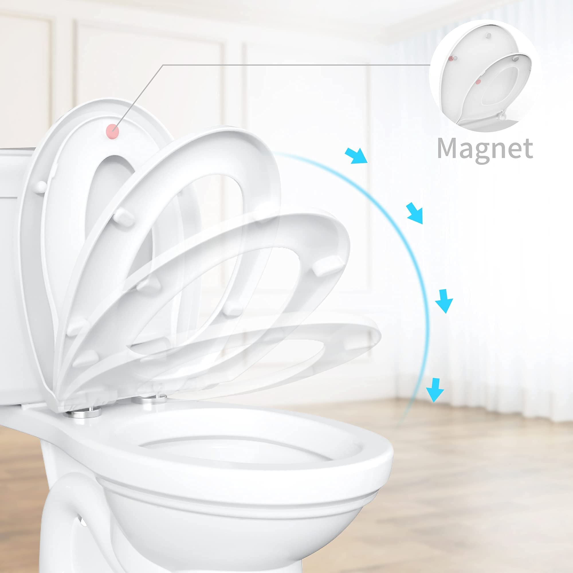 R&T Round Toilet Seat with Built in Potty Training Seat, Slow Close Toddler Seat Fits both Adult and Child, Easy To Install & Clean