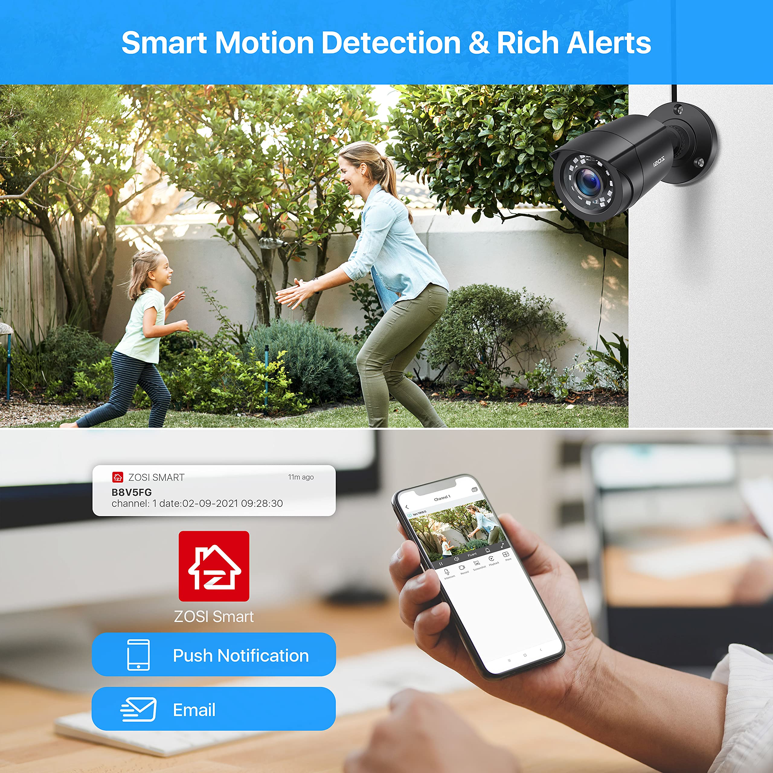 ZOSI 3K Lite Security Camera System Outdoor,8pcs 1920TVL 1080P Home Surveillance Cameras,80ft Night Vision,Remote Access,8 Channel H.265+ 5MP Lite CCTV DVR with 1TB Hard Drive for 24/7 Recording