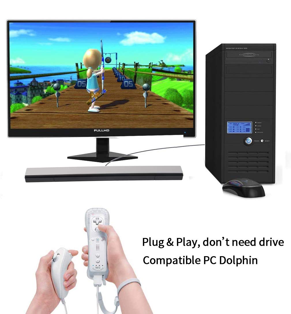 Aokin USB Sensor Bar for Wii, Replacement USB Wired Infrared Ray Sensor Bar for Nintendo Wii, Wii U, Includes Clear Stand, Silver/Black