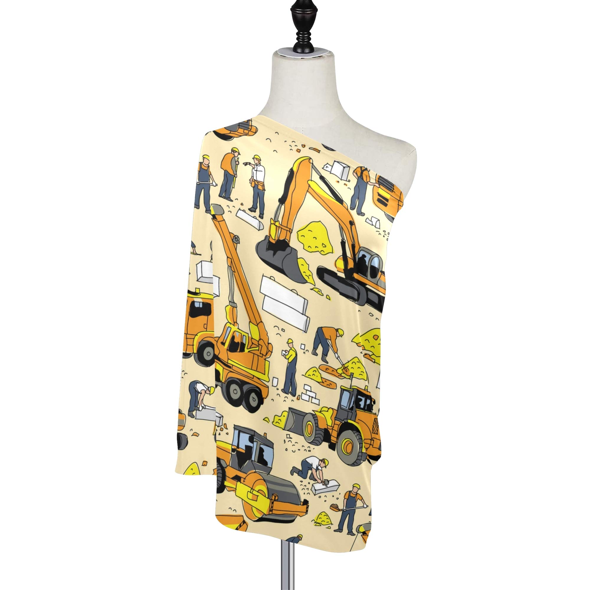 YYZZH Construction Car Building People Pattern Stretchy Baby Car Seat Cover Infant Canopy Nursing Covers Breastfeeding Cover Breathable Windproof Winter Scarf for Boys Girls