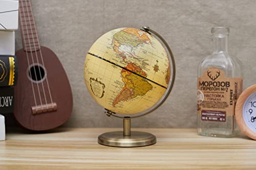 Annova Antique Globe Dia 5.5-inch / 14CM - Educational/Geographic/Modern Desktop Decoration - Stainless Steel Arc and Base - for School, Home, and Office (Antique 5.5β)