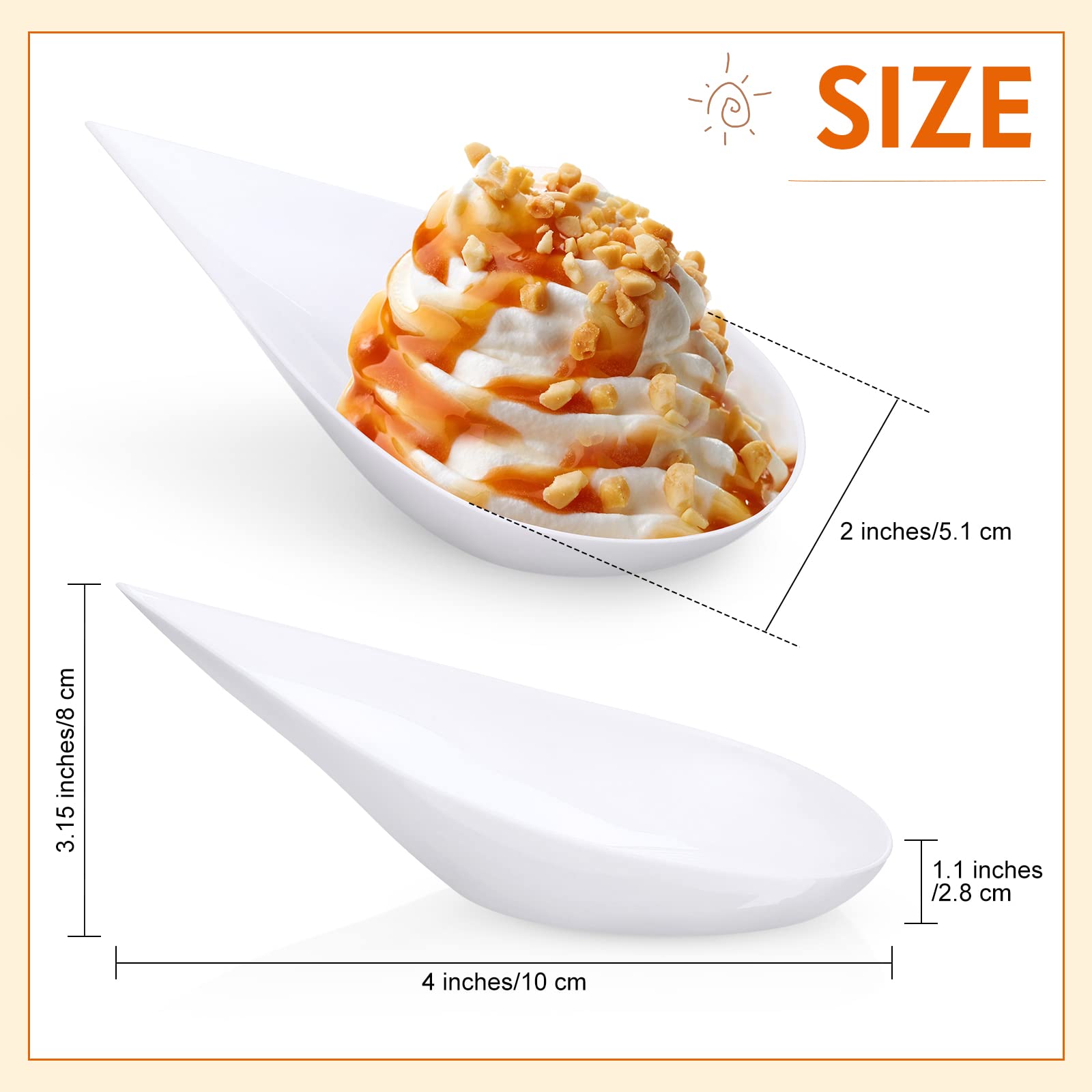 500 Pcs 4 Inch Appetizer Spoons Tear Drop Mini Appetizer Plates Plastic Catering Supplies Disposable Appetizer Tasting Spoons Asian Spoon for Desserts and Appetizers Sample Serving Party (White)