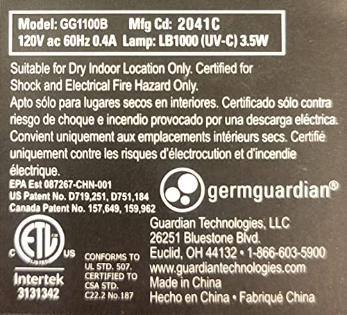 Guardian Technologies GermGuardian Pluggable UV-C Sanitizer, Deodorizer, Kills Germs, Freshens Air and Reduces Odors from Pets, Smoke, Mold, Cooking and Laundry (2, Black Onyx)