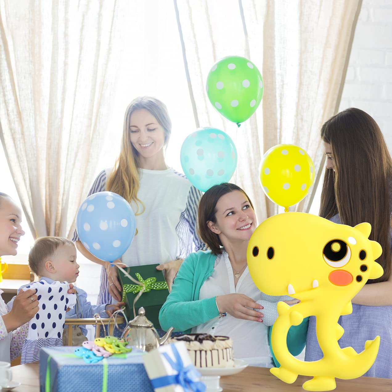 BBBiteMe Baby Teething Toys Silicone Dinosaur Baby Teethers for Babies 0-6, 6-12 Months, BPA-Free Teether Gifts Baby Shower Toy for Toddlers and Infants(Yellow)