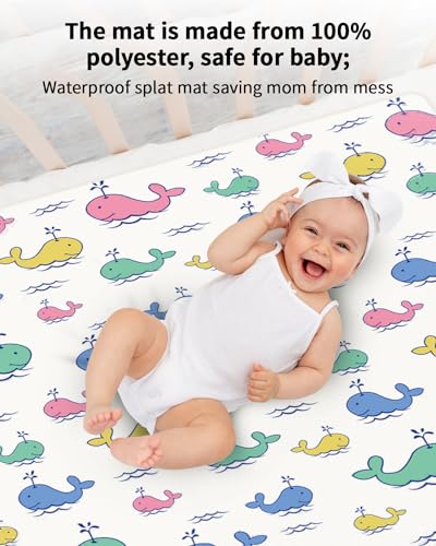 Splat Mat for Under High Chair 43.3″, Waterproof Easy Cleaning Anti Slip Spill Mat for Art/Crafts/Playtime on Floor or Table, Eating Mess Mat for Floor Protector