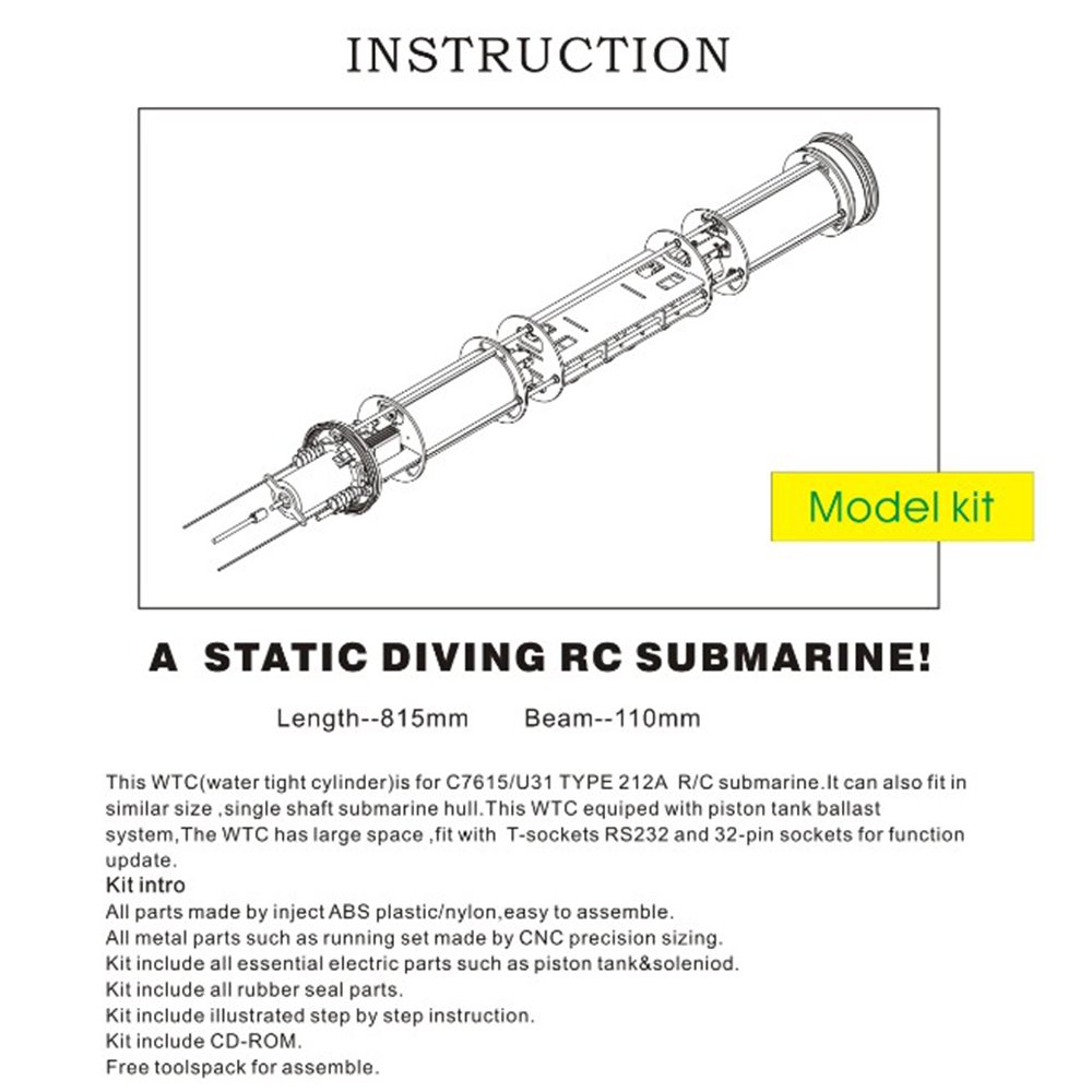 Arkmodel 1:48 U31 (Type 212A) AIP Submarine Including Double Piston Tank WTC(Water Tight Cylinder) KIT [C7615K+W7615PS2K]