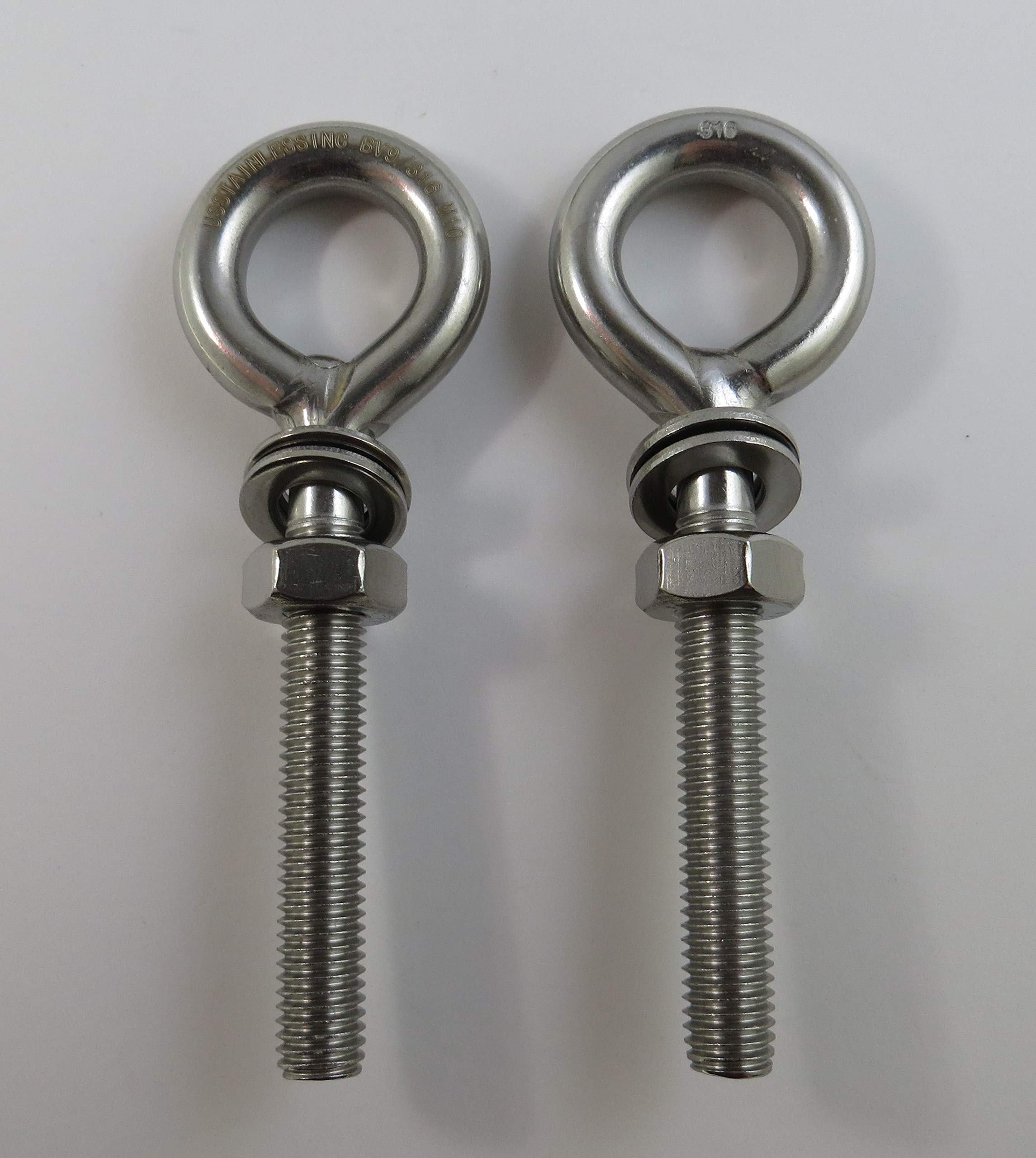US STAINLESS 2 Pieces Stainless Steel 316 M10 Eye Bolt 10mm x 60mm (3/8" x 2 3/8") Marine Grade Pitch of 1.5