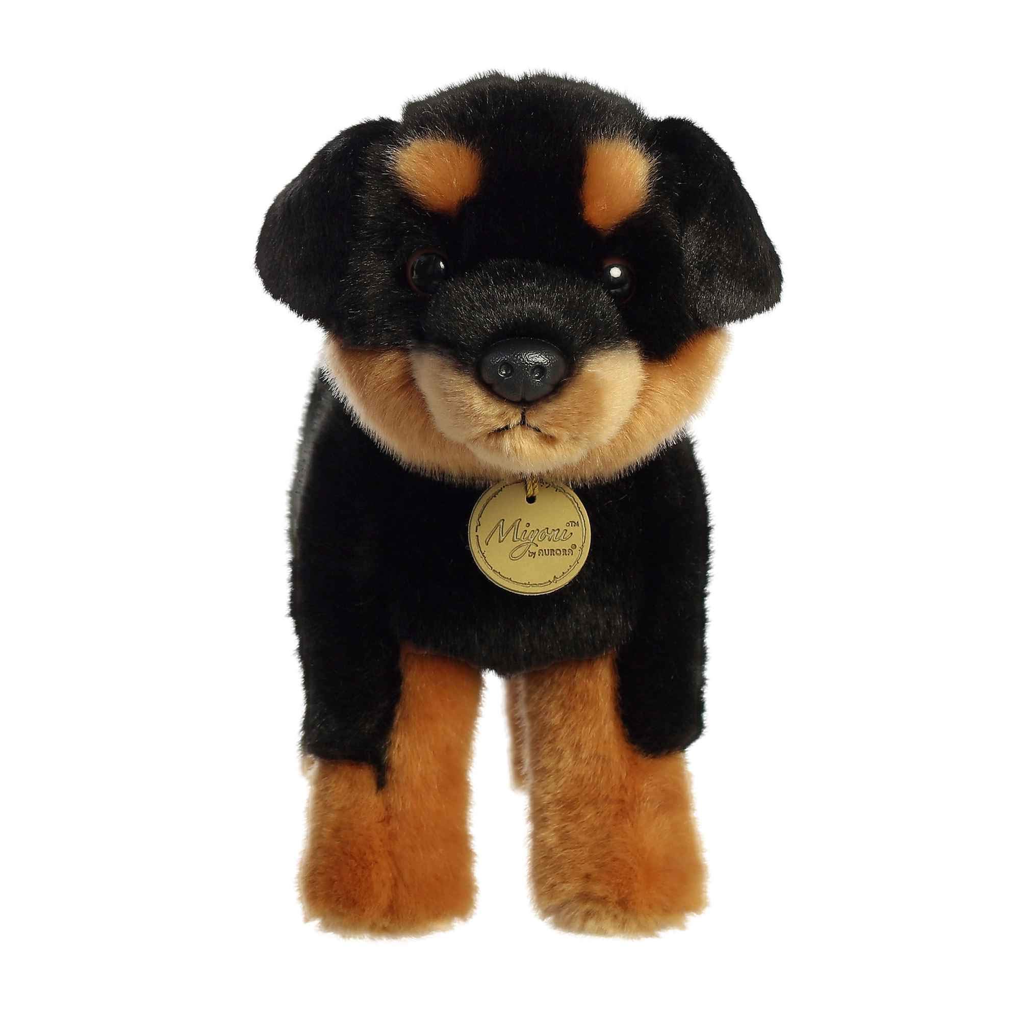 Aurora® Realistic Miyoni® Rottweiler Stuffed Animal - Lifelike Detail - Cherished Companionship - Black 10 Inches