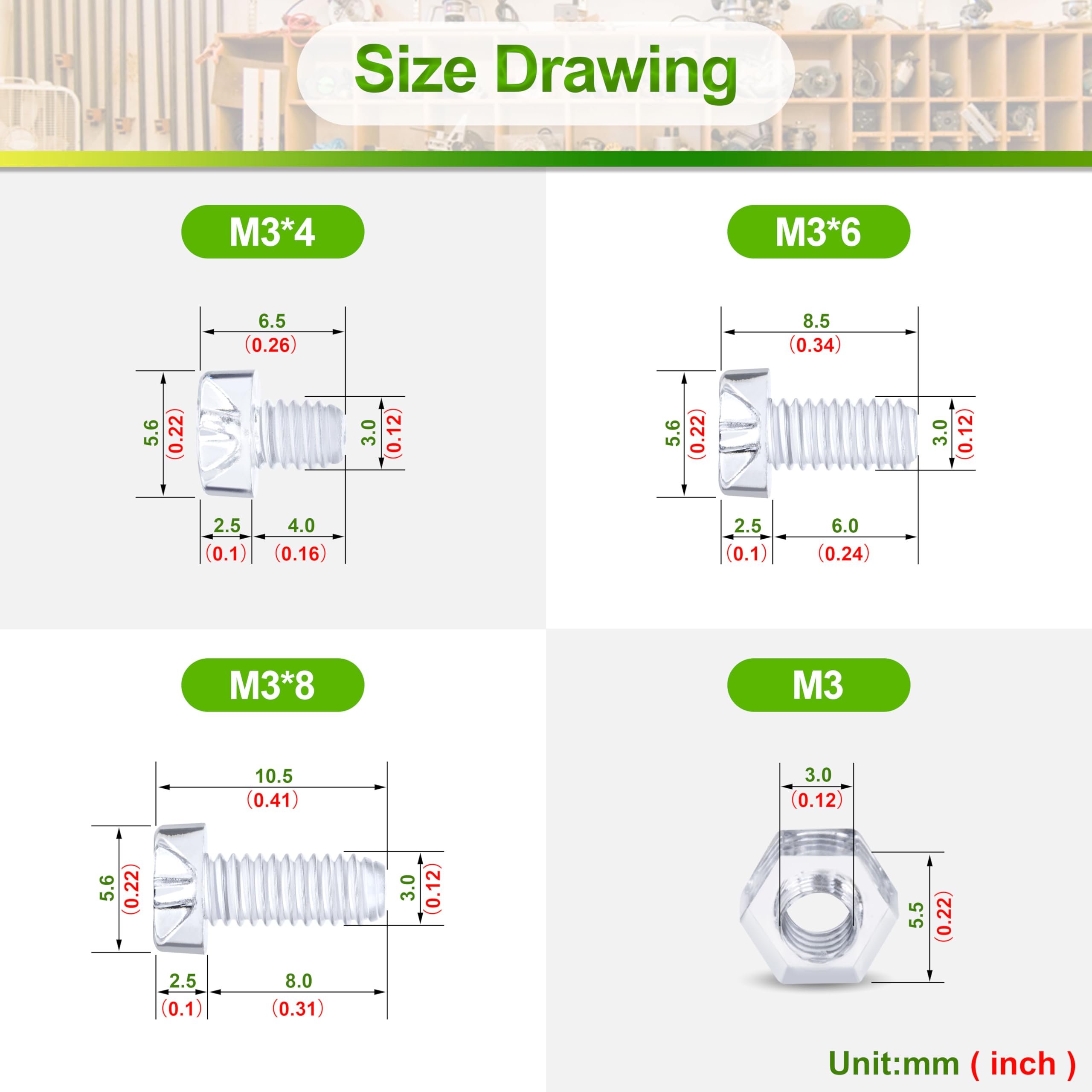 Pzsmocn 180 Pieces M3*4/6/8mm PC Transparent Plastic Cross-recessed Round Head Screws and Hexagonal Nuts Kit, Corrosion-Resistant, for DIY, Model and Electronic Product Fixation.