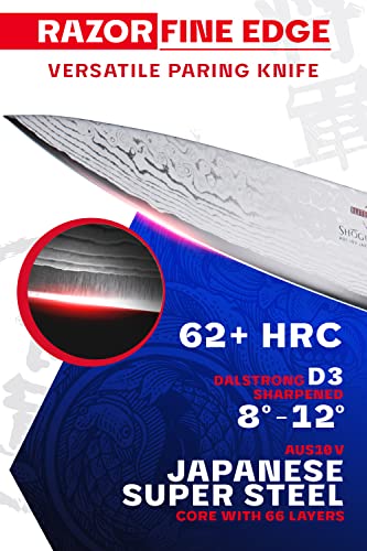 Dalstrong Paring Knife - 3.5 inch - Shogun Series ELITE - Damascus - AUS-10V Japanese Super Steel Kitchen Knife - Vacuum Treated - Vegetable, Fruit Knife - Razor Sharp Cooking Chef's Knife - w/Sheath