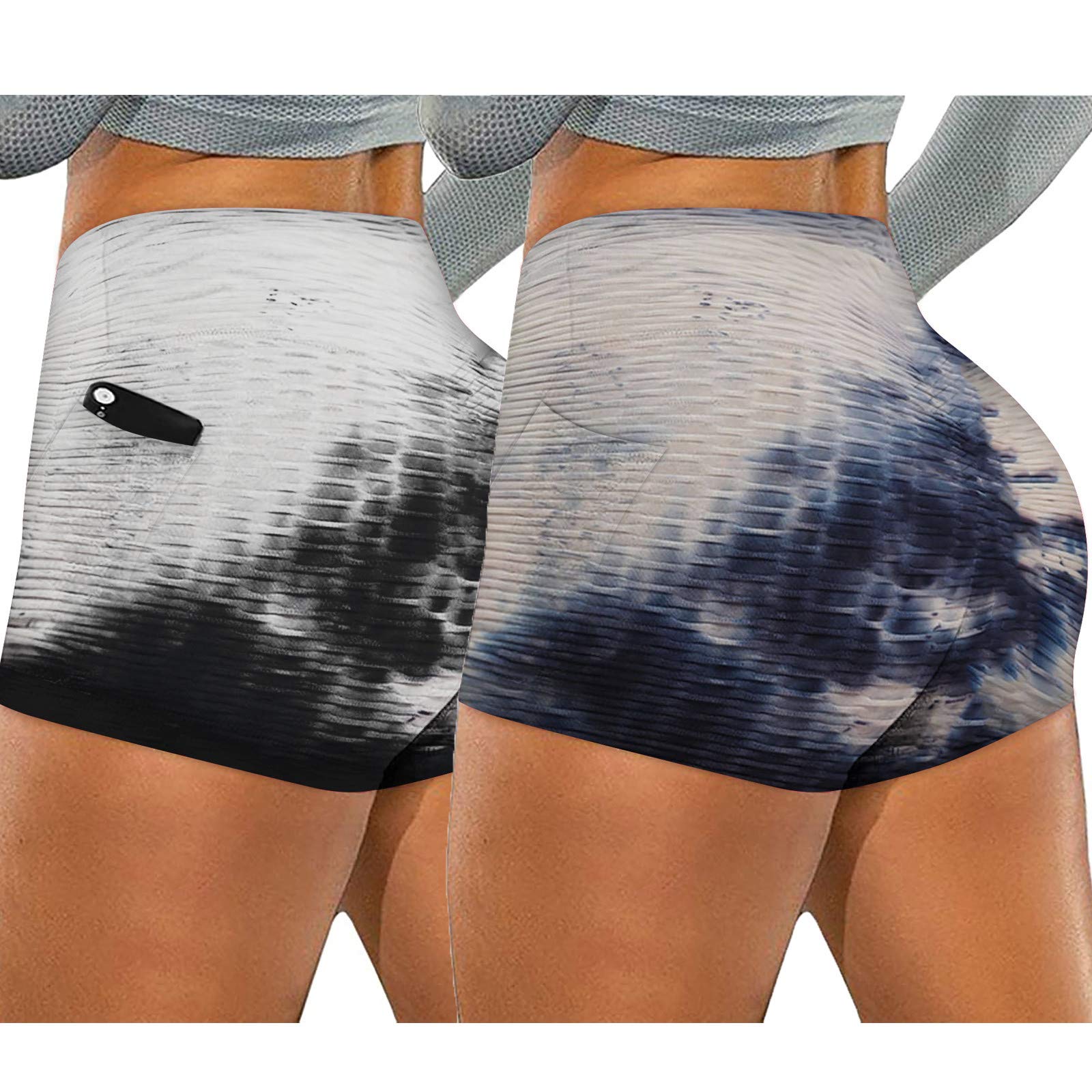 Bblulu Leggings for Women Butt Lift Tights with Pocket Scrunch Booty Lifting Workout Yoga Pants 2pcs Textured Yoga Shorts
