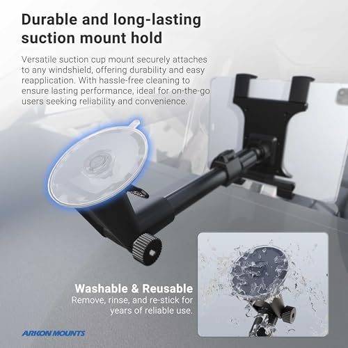 ARKON Mounts - Versatile Tablet Holder for Car | Premium Car Tablet Holder Design | Extendable Arm | Windshield Suction | Tablet Car Mount | Securely Fits Most Tablets 7 to 18.4 inches in Screen Size