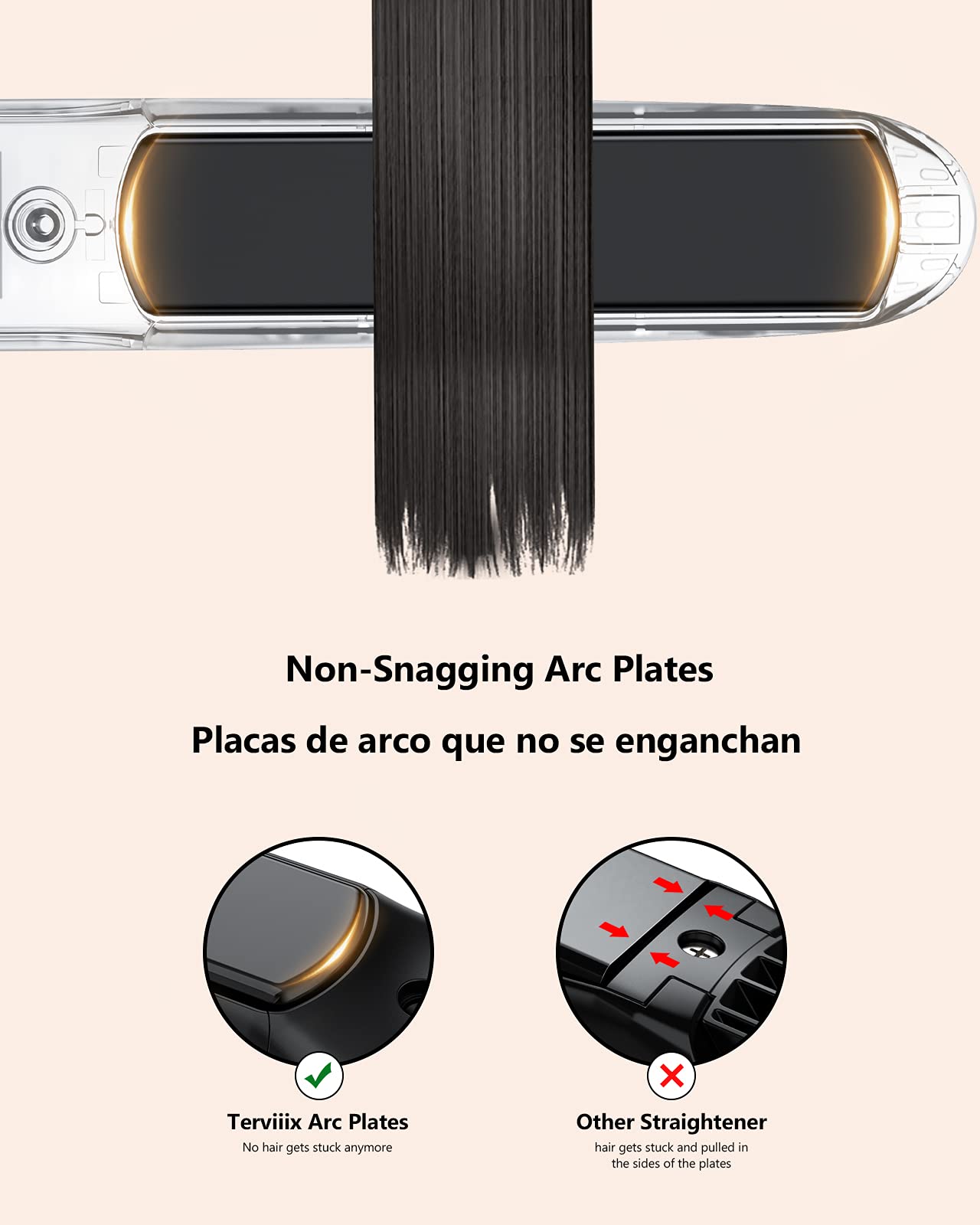 Terviiix Plancha De Cabello Professional 450°F, Non-Snagging Ceramic Flat Iron Hair Straightener 1 inch, 3X Less Damage Hair Iron Straightener and Curler, 15s Fast Heating, 5 Adjustable Heats