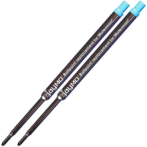 Jaymo Replacement for Waterman 834264 - Measures 4.4 in / 112 mm Long - Ballpoint Pen Refill - 2 Blue