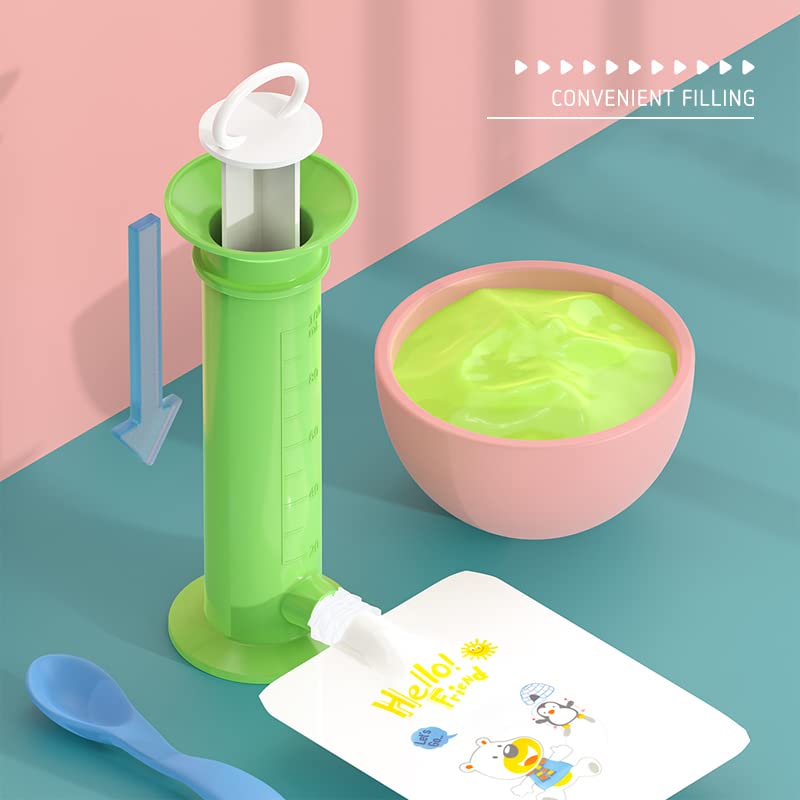 7 PCS Kit Baby Food Pouch Maker, Toddler Fruit Squeeze Puree Filler for Kids, Pure Color Pouches (Pink)