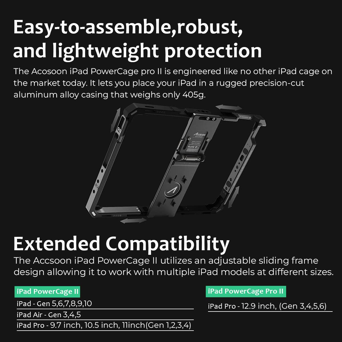 Accsoon Power Cage Pro Ⅱ for iPad, Compatible with IPad Pro - 12.9 inch (Gen 3, 4, 5, 6), W ACC04 NP-F Battery Plate Adapter