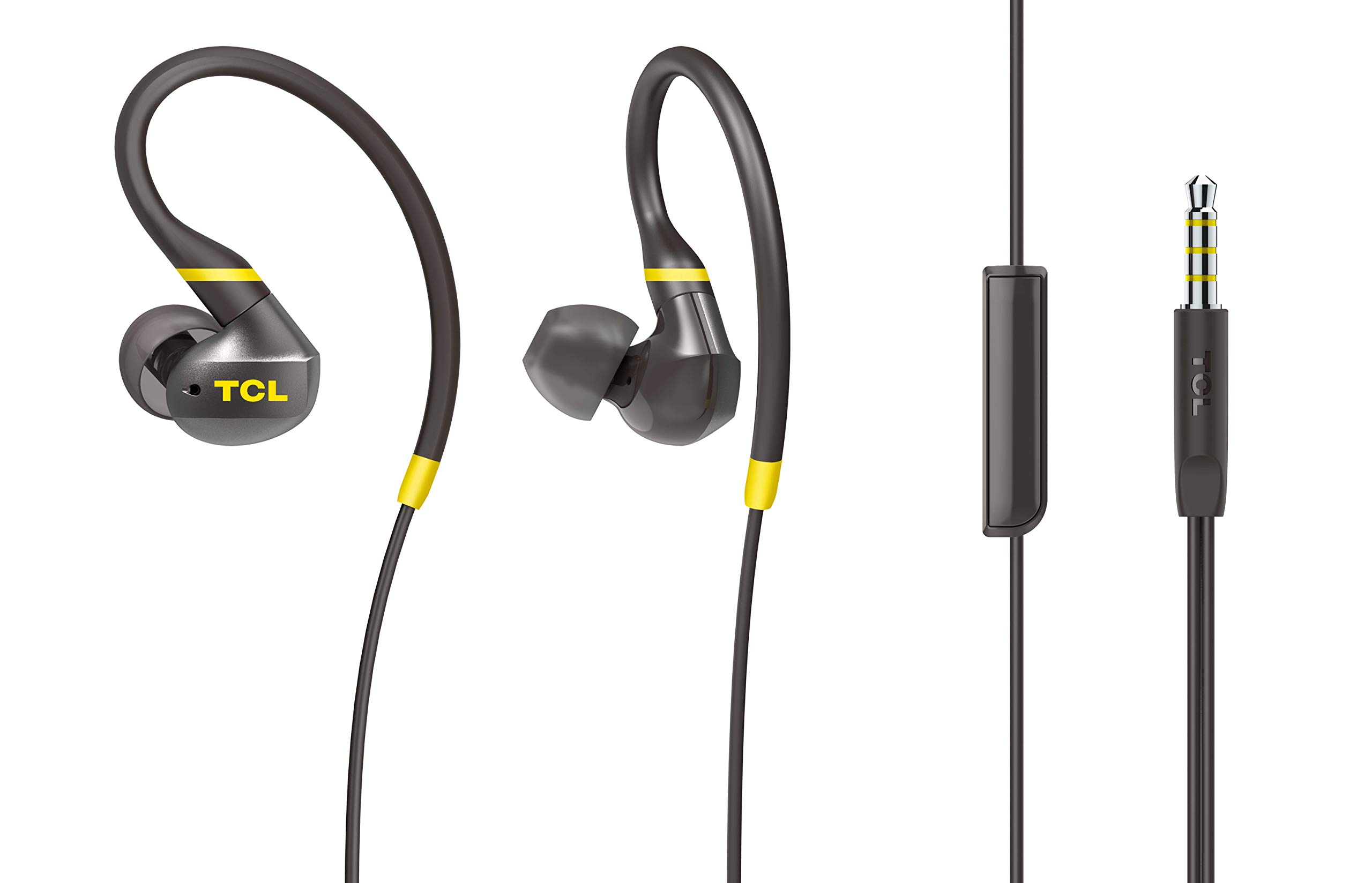 TCL Actv100 in-Ear Earbuds Active Noise Isolating Wired Secure Fit Sweatproof Headphones with Built-in Mic – Black