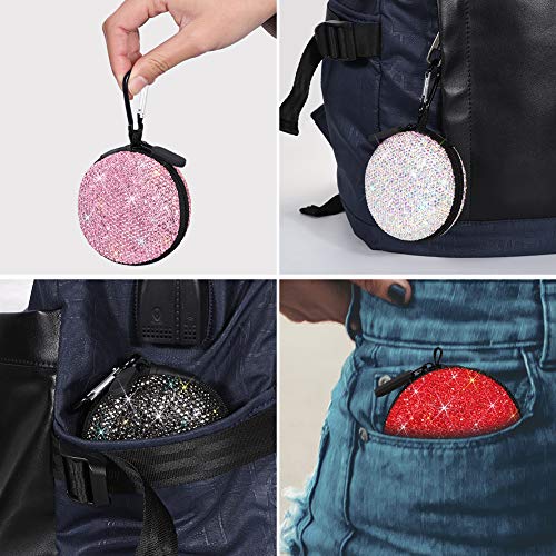 SAVORI Earphone Case Earbuds Small Carrying Cases Bling Rhinestone Crystal Portable Headphone Organizer Storage Pouch Bag with Carabiner 1 Pack (Pink)