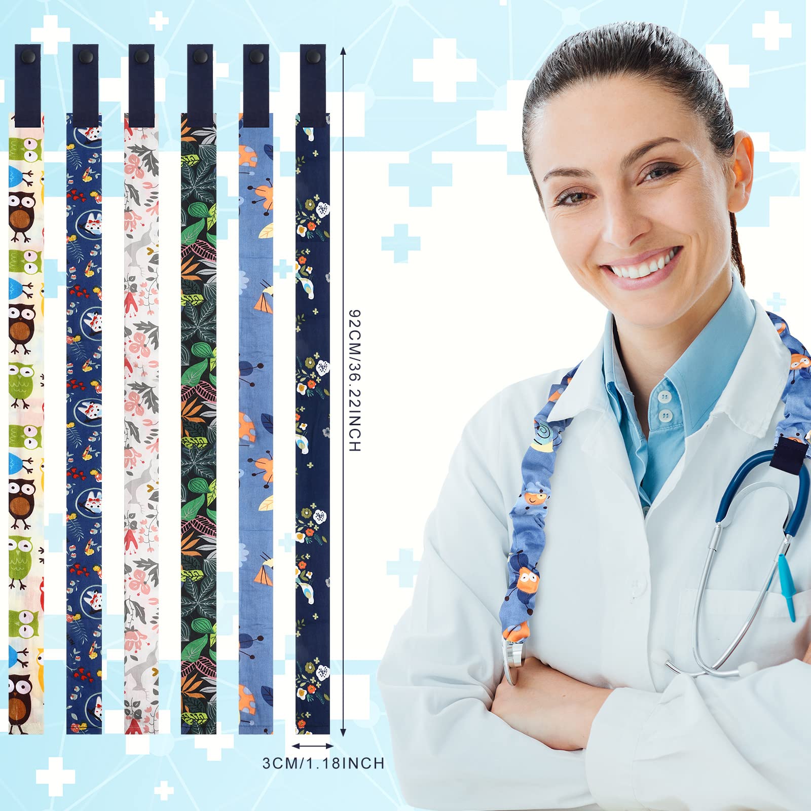 6 Pieces Stethoscope Cover Scrunchie 6 Kinds of Patterns Colors Cloth Stethoscope Sleeve Compatible with Your Stethoscope or Others with Removable Tube Stethoscope Covers for Nurses Doctors