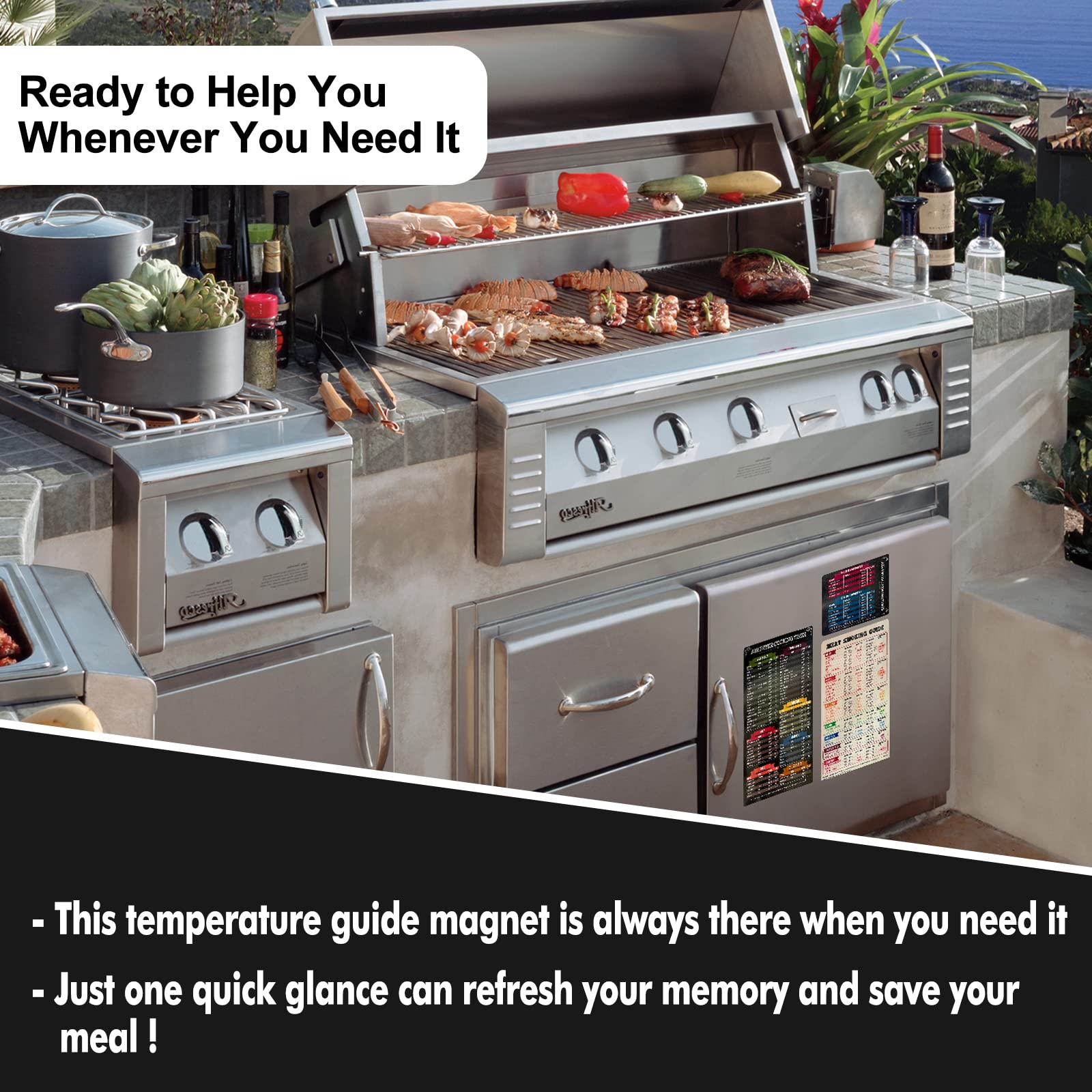 3PC Meat Smoker Guide,Meat Temperature Magnet,Meat Temperature Chart,BBQ Grill Smoker Accessories,Smoker Accessories Gifts for Men-Cook Time,Temperature Guide.