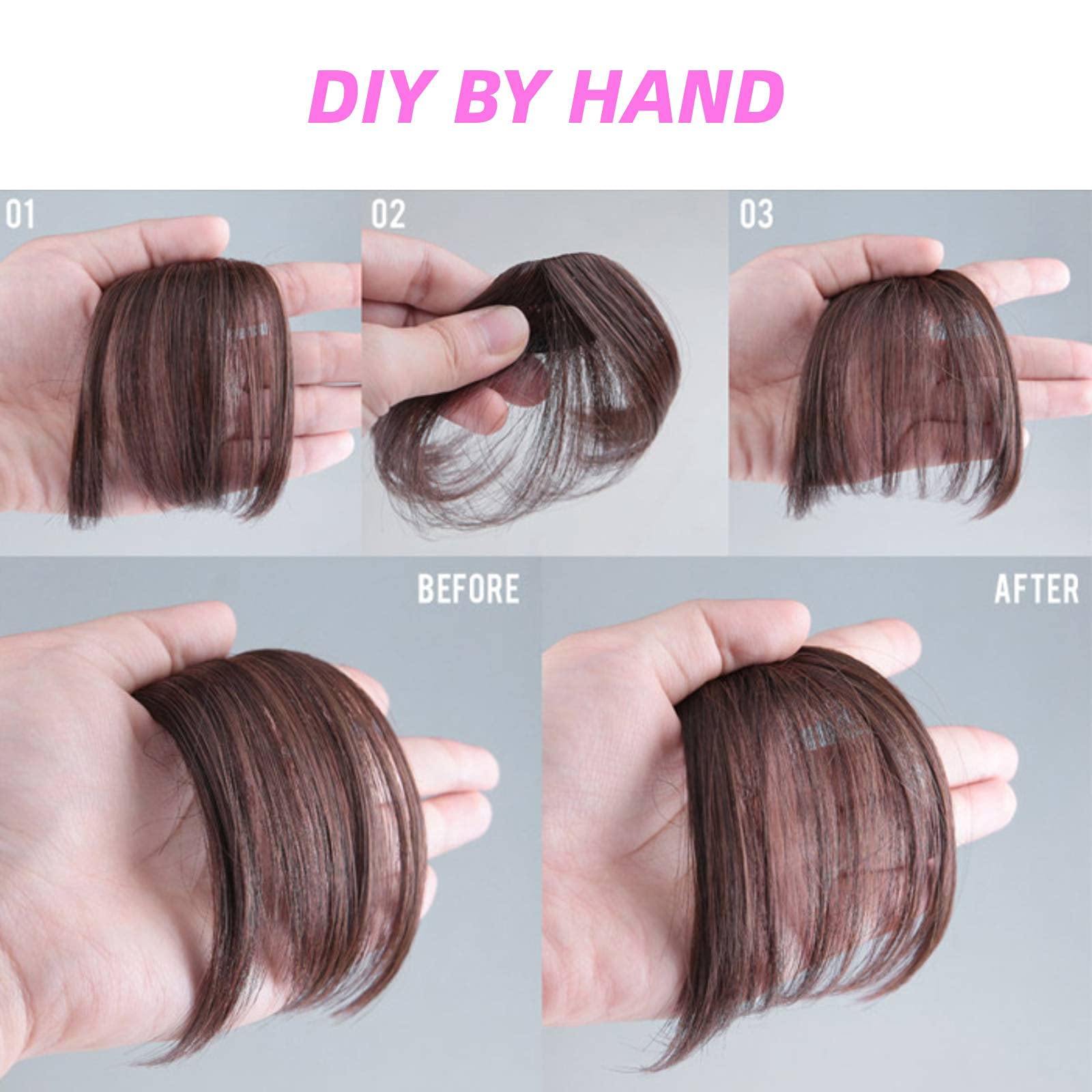 WILLBOND Bangs Halloween Hair Clip in Bangs 100% human hair Curved Wispy Bangs with Temples Hairpieces for Women Clip on Air Bangs Hair Extension for Daily Wear(Deep Brown)