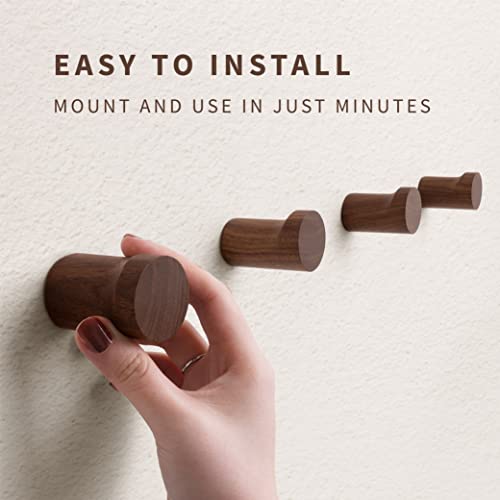 NAUMOO Natural Wooden Wall Hooks - Pack of 4 - Wall Mounted Modern Hook - Handmade Decorative Wood Coat Pegs - Minimalist Hooks for Hanging Hat, Coats (Black Walnut Wood)