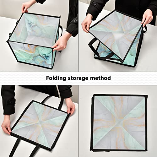 Blueangle Green Marble Texture Cube Storage Bin with Handles, 13 x 13 x 13 in, Large Collapsible Organizer Storage Basket for Home Décor(492)