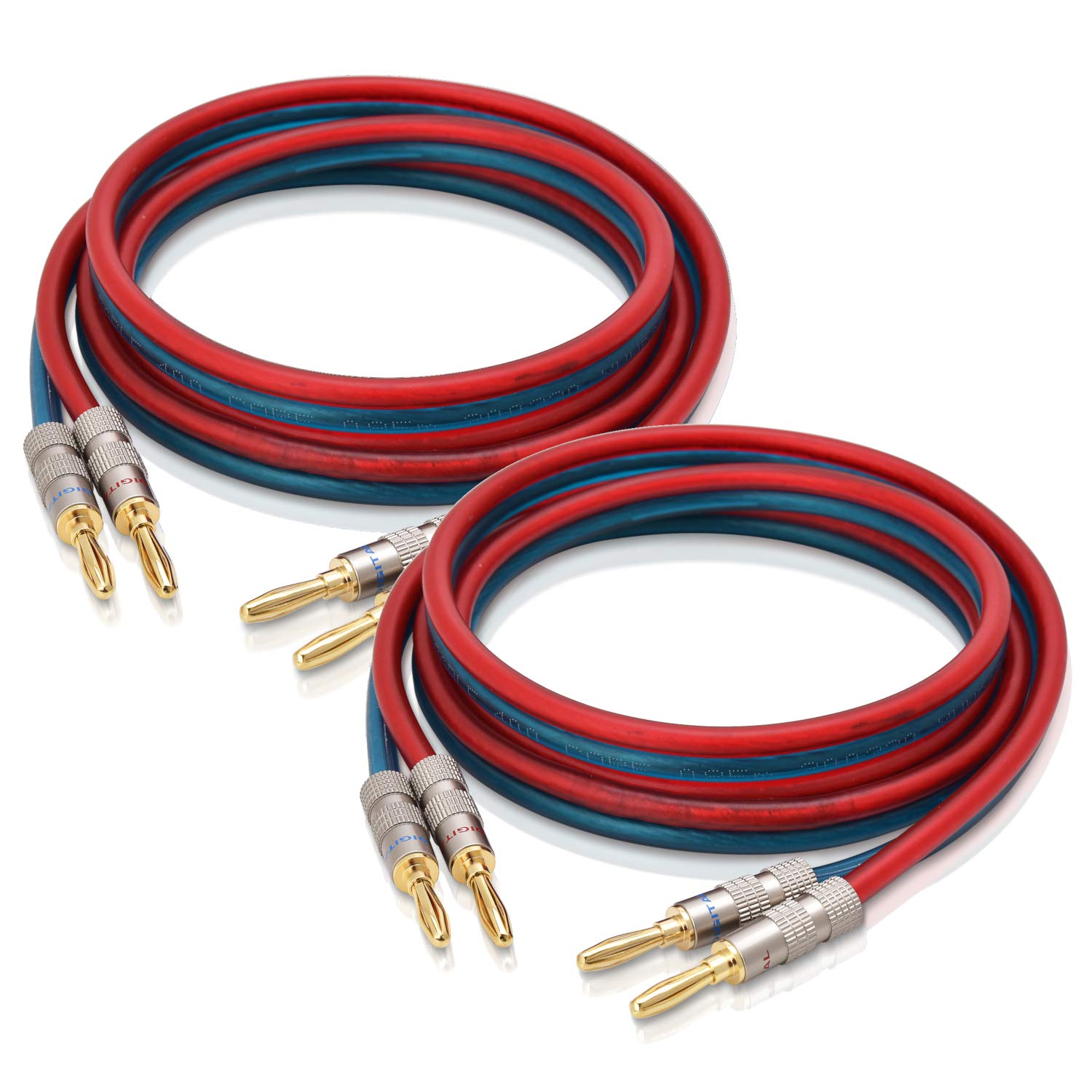 AutCreation Speaker Cable Wire with Banana Plugs,12AWG HiFi Pure Copper Speaker Cable Wire,99.9% OFC Copper,Gold-Plated Banana Tip Plugs,Red/Blue (3M(9.8ft))