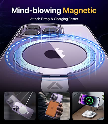 andobil for iPhone 14 Pro Max Clear Case with Magnetic Ring [Compatible with MagSafe] [Military Grade Protection] Invisible Strong Magnet Stand, EasyRelax Kickstand Case, (Non-rotatable), Clear