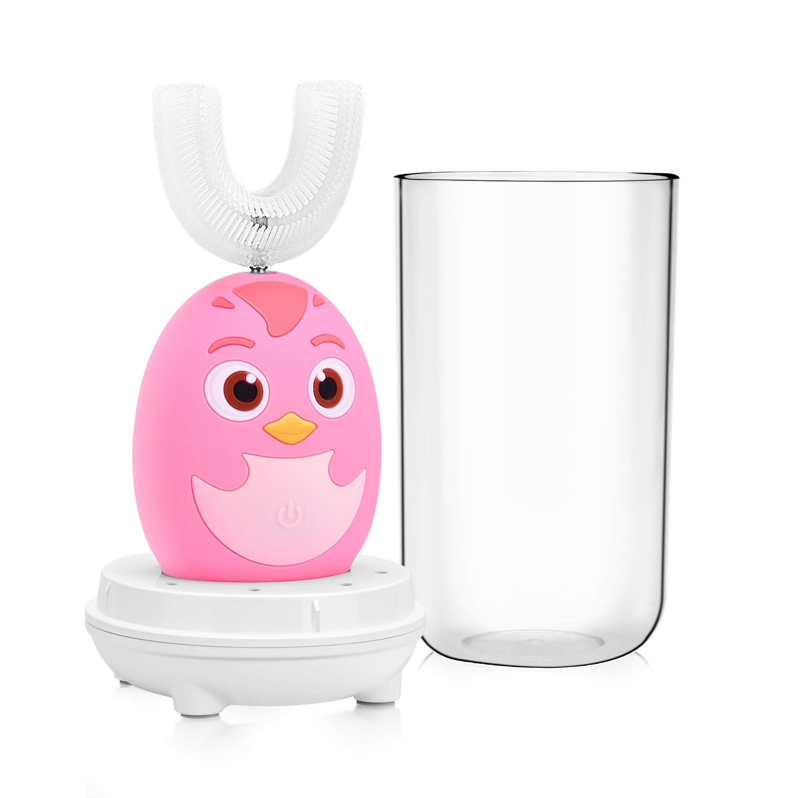 Twinto Electric Toothbrush Kids, U-Shaped Children's Toothbrush, Waterproof Cordless Rechargeable Toothbrush Teeth Whitening for 3-6 Years Boys Girls (Pink)