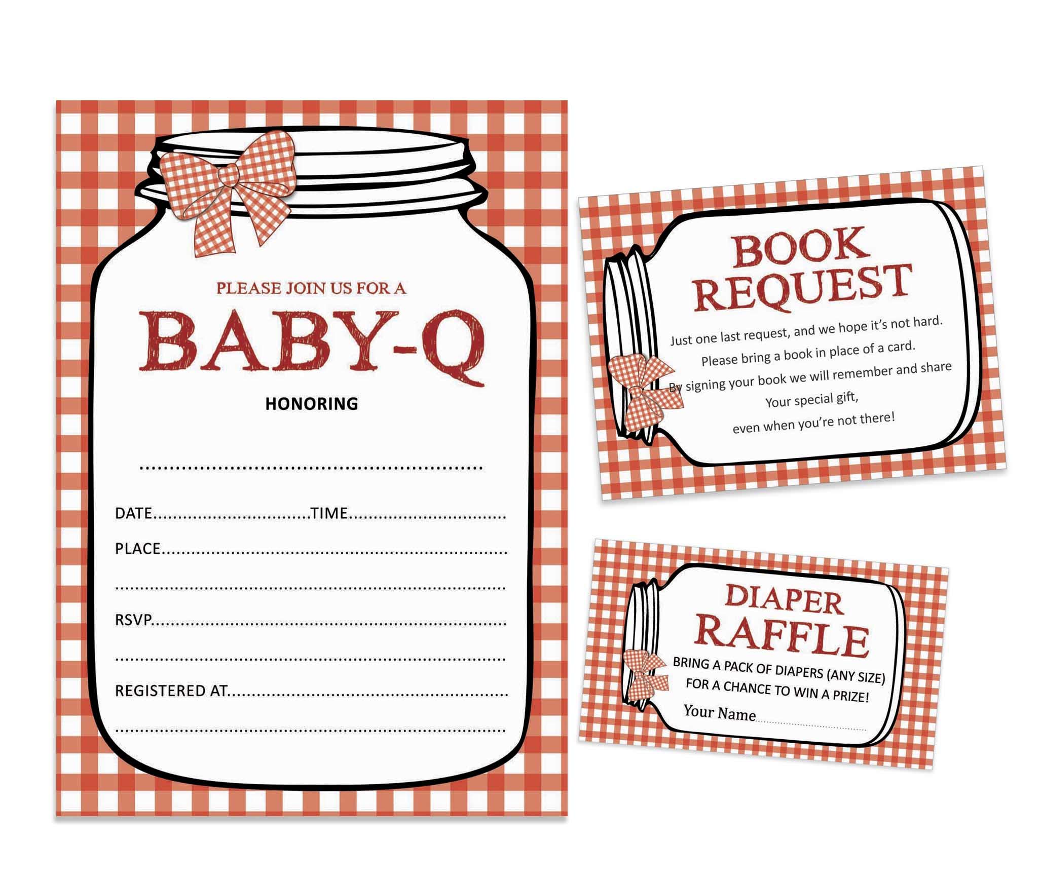 Inkdotpot Set of 30 BBQ Baby Shower Invitations-Diaper Raffle Tickets and Baby Shower Book Request Cards Gender Neutral Invites Its A Boy Its A Girl