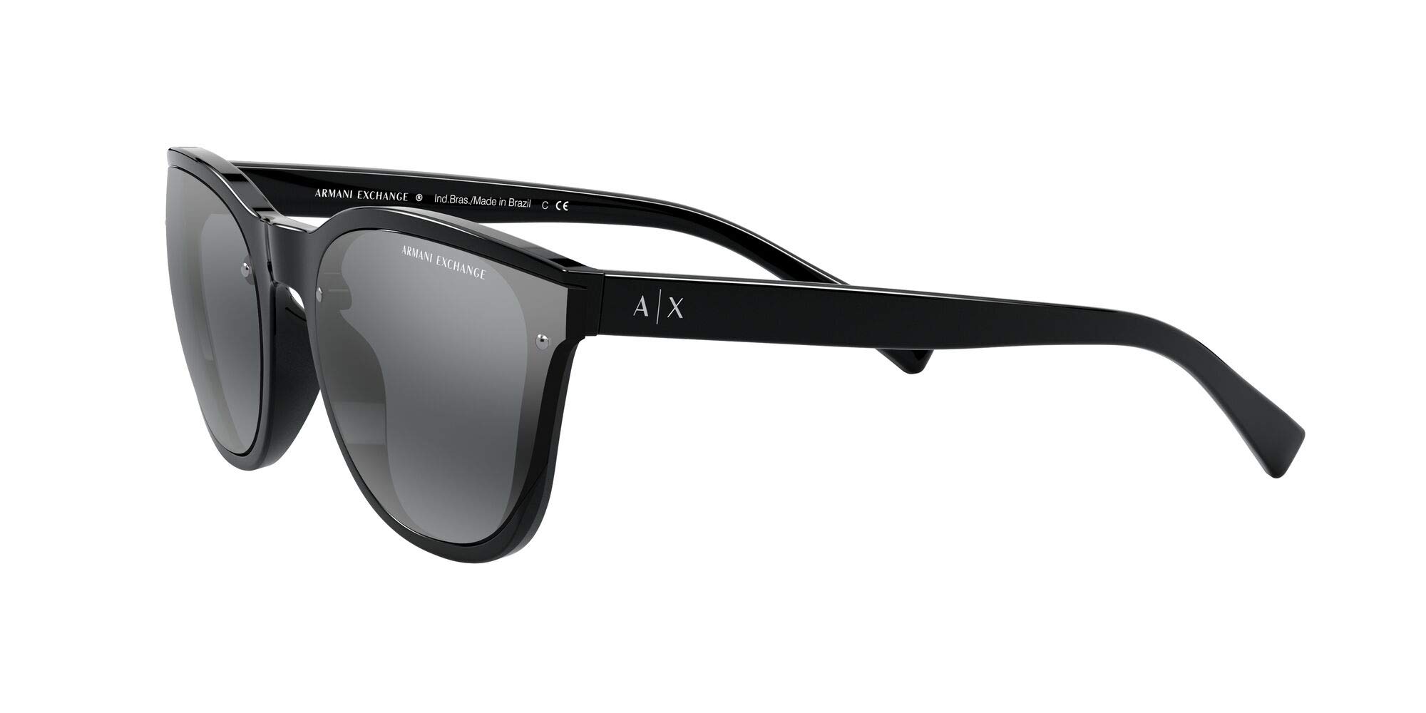 A|X ARMANI EXCHANGE Women's Ax4097s Square Sunglasses, Shiny Black/Light Grey Mirrored/Black, 60 mm
