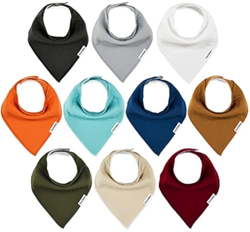 TheAZBaby Organic Cotton 10-Pack Baby Bandana Drool Bibs for Boys and Girls, Neutral Solid Bibs for Teething and Drooling.