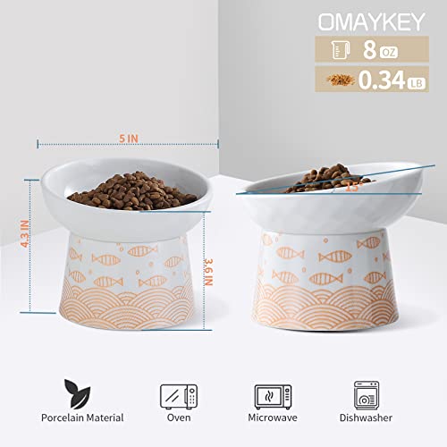 Ceramic Raised Cat Bowls, Elevated Tilted Cat Food and Water Bowl Set, Porcelain Stress Free Pet Feeder Dish for Cats and Small Dogs, Dishwasher and Microwave Safe, Set of 2