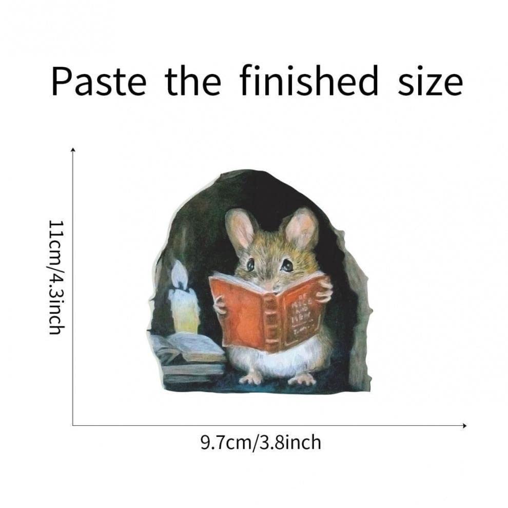 3PCS 3D Realistic Mouse Wall Stickers, Mouse Reading Book Wall Decals Wall Decor, Removable Wall Art Murals for Living Room Nursery Bedroom Kids Room Home Wall Decoration