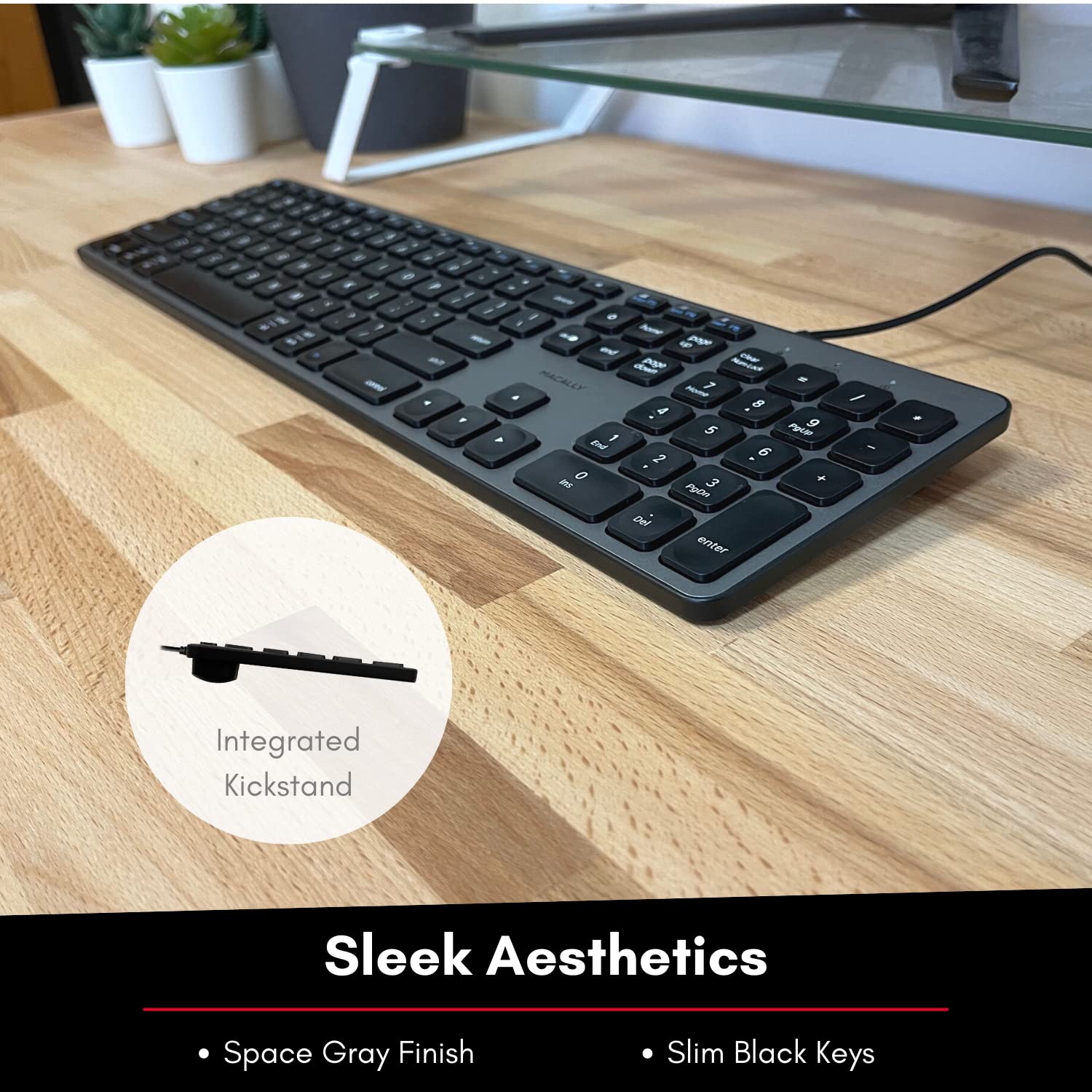 Macally USB Wired Keyboard for Mac and Windows - Apple Keyboard Compatible and Auto Detect for All OS - Slim Computer Keyboard for MacBook, iMac, PC with 107 Quiet Keys and 16 Shortcut Keys