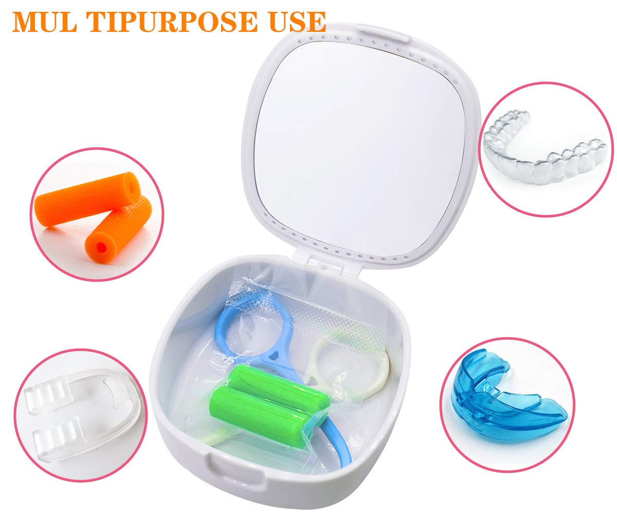 Ocircle Retainer Case, With mirror and ventilation holes, For Night Guards, Aligner Trays, Mouth Guard,Denture Case, Mouthguard. Light & Easy to Carry & Multipurpose(White)