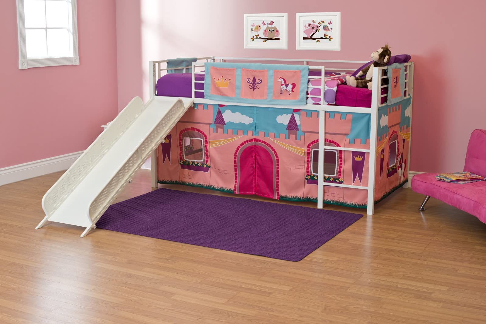 DHP Princess Castle Design Curtain Set for Junior Loft Bed, Kids Furniture, Pink