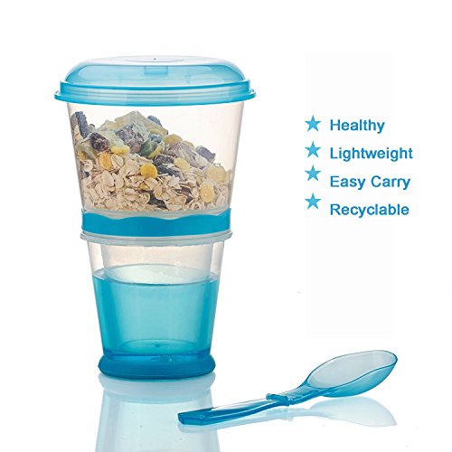 Cereal On the Go Cups Breakfast Drink Cups Portable Yogurt and Cereal To-Go Container Cup (Blue)