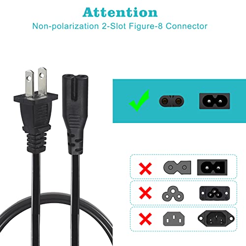 2FT Replacement 2 Prong AC Power Cable - 18 AWG 2 Slot Non-Polarization Figure 8 Power Cord Compatible with Xbox Series X/S, Xbox One S/ X PS4 PS3 PS2 Slim Game Console, for Sony Playstation /PSP/PSV