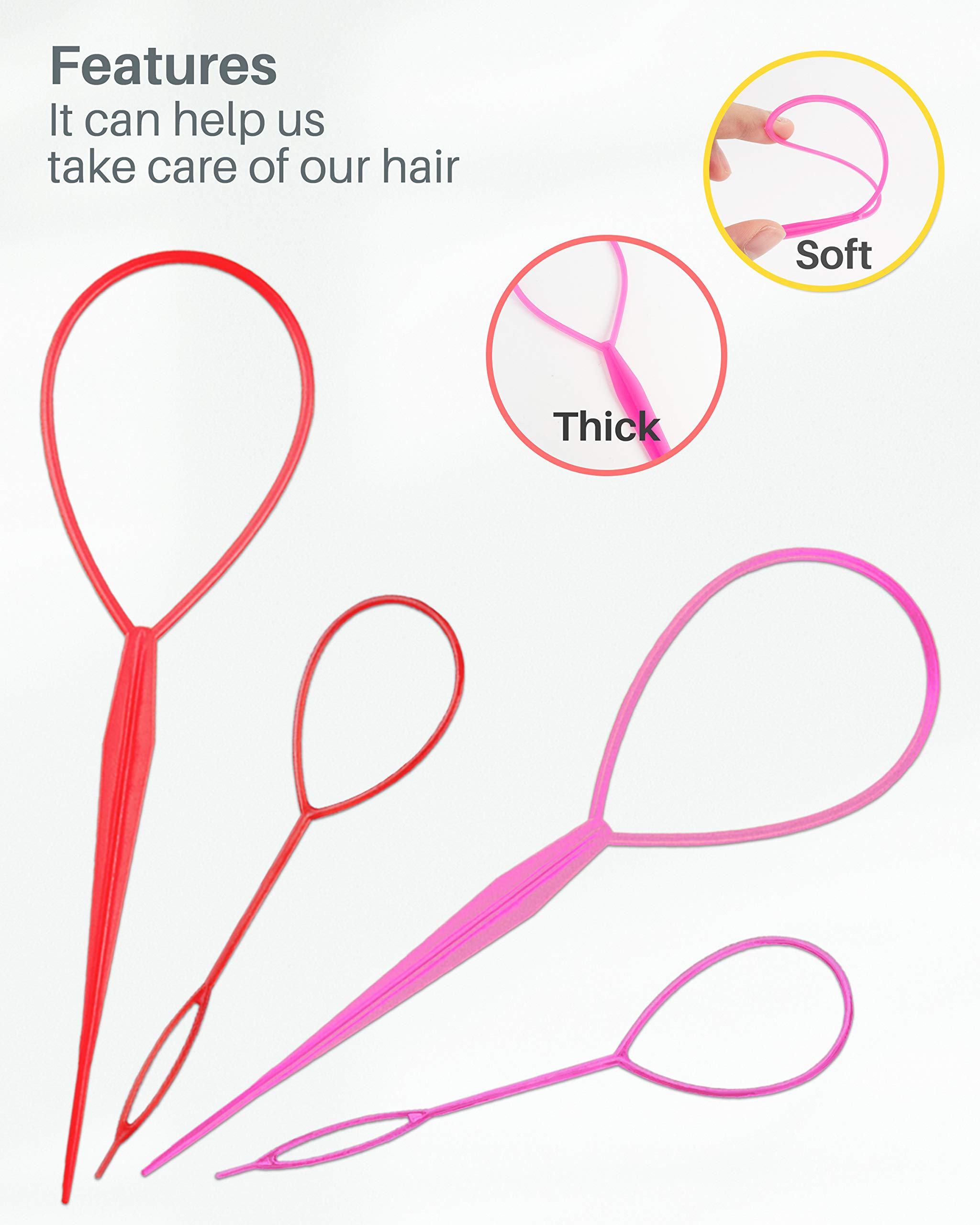 Topsy Tail Hair Tool for Women with 100 Colorful Hair Elastics, 12 Pcs Pull-Through Hair Accessories for Girls by MoHern