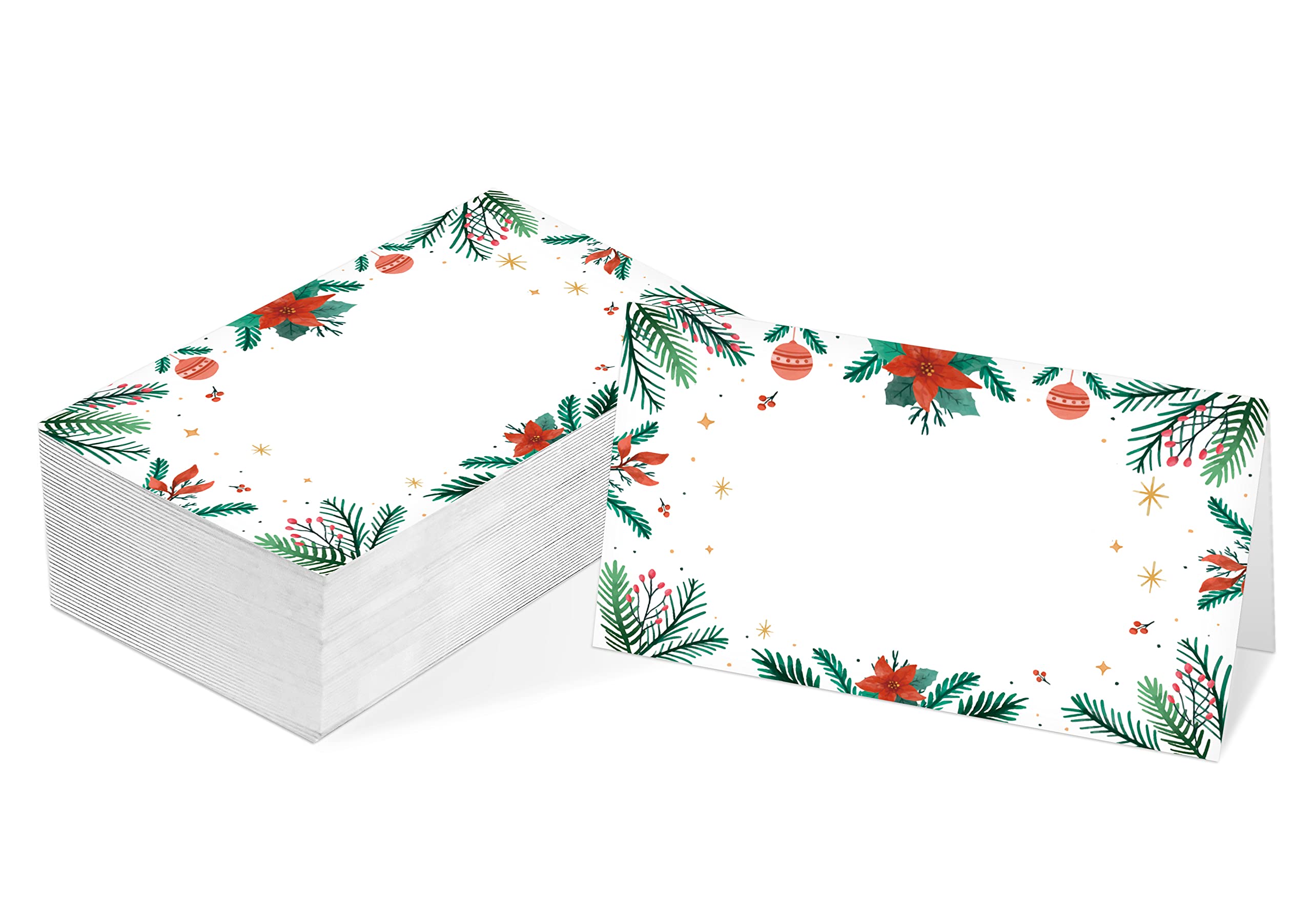 Table Place Card, Christmas Themed Tent Style Cards, Pack of 25 Half-Fold Reception Place Card, Perfect for Christmas Party, Birthday, Wedding, Bridal Shower, Baby Shower, Banquet C18