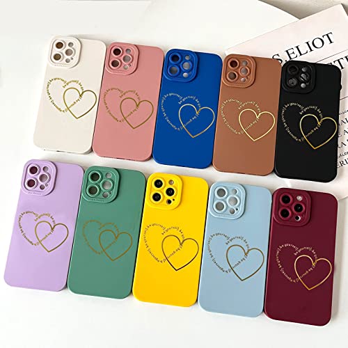 Ankofave iPhone 12 Pro Max Case for Women, Gold Plated Letter & Double Heart Design, Soft Shockproof Camera Lens Protection - Red Wine