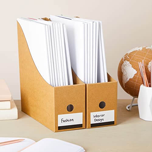 Juvale 8 Pack Kraft Paper Material Cardboard Magazine Holder with Labels for Bookshelf, Desktop File Organizer for Documents (3.5 x 10.2 x 10.6 In)