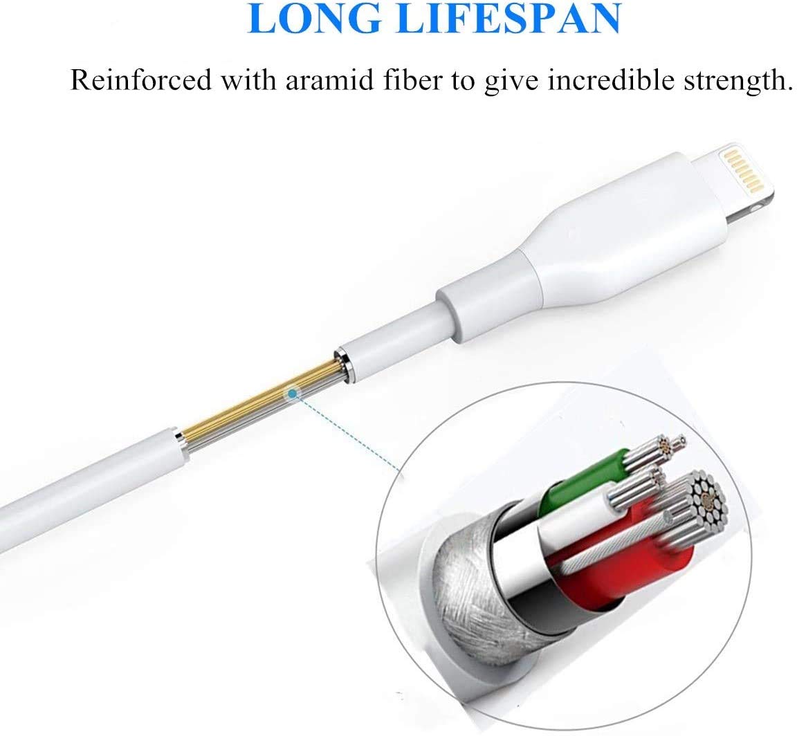 sharllen iPhone Charger Cable Lightning Cable 5 Pack[3/3/6/6/10FT] Fast Charging Cords Syncing Extra Long USB iPhone Charging Cable Compatible iPhone 11/ XS/Max/XR/X/8/8P/7/7P/6/iPad/iPod White