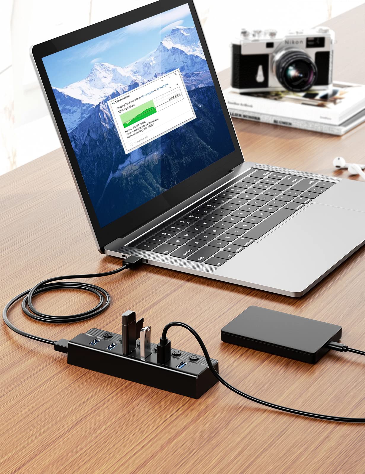 6-Port USB 3.0 Hub, LURMMUE USB Splitter for Laptop with Individual On/Off Switches and Light, 3ft Long Cord, USB Port Hub Extension for PC and Computer