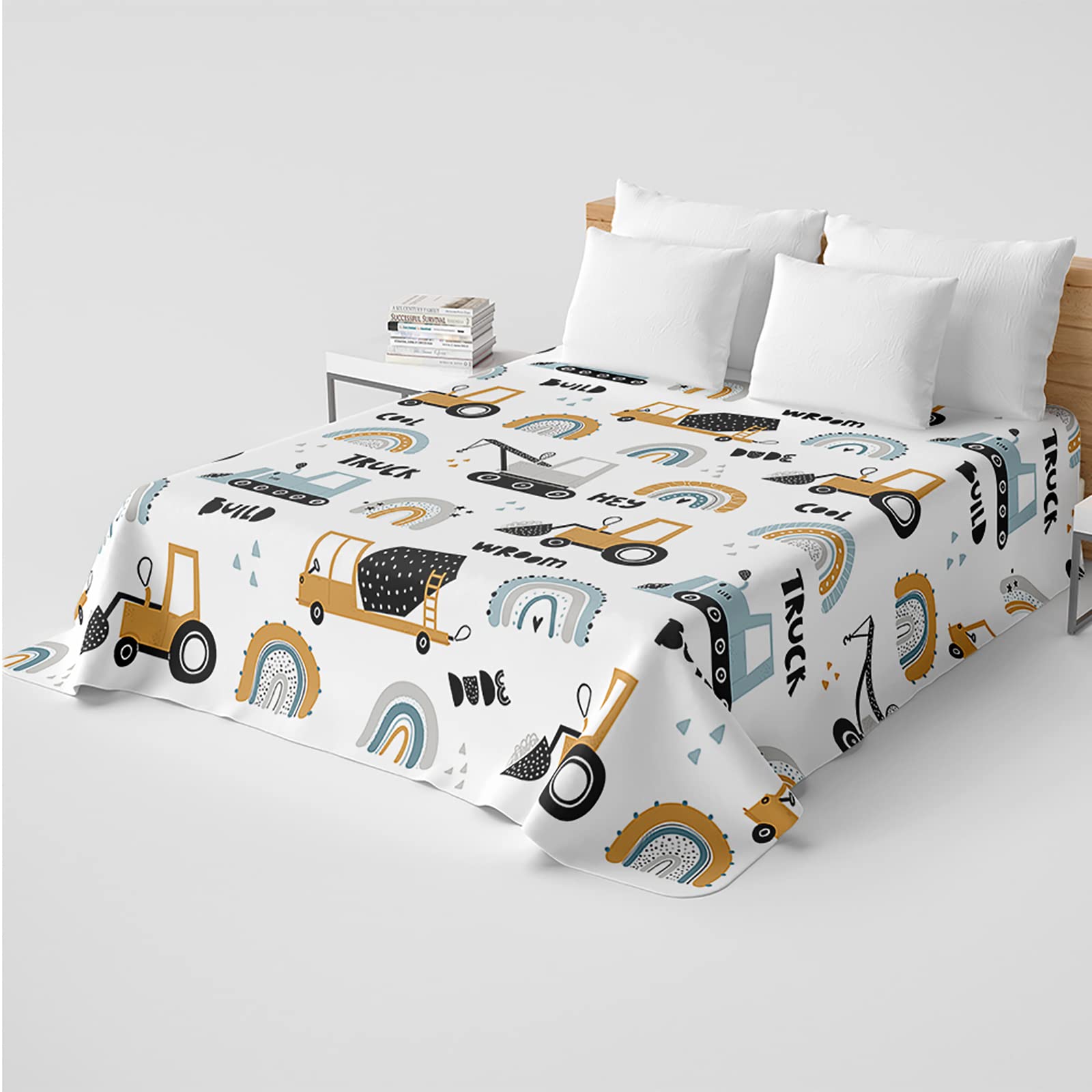 BailiPromise Cartoon Excavator Sheet Set for Kids Boys Teens Truck Construction Bedding Set Full Size Rainbow Construction Vehicle Bed Sheets Under Construction Fitted Sheet & Flat Sheet 4 Piece